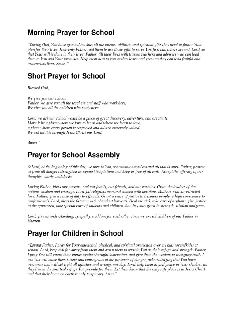 Prayer For School | PDF | God The Father | Prayer