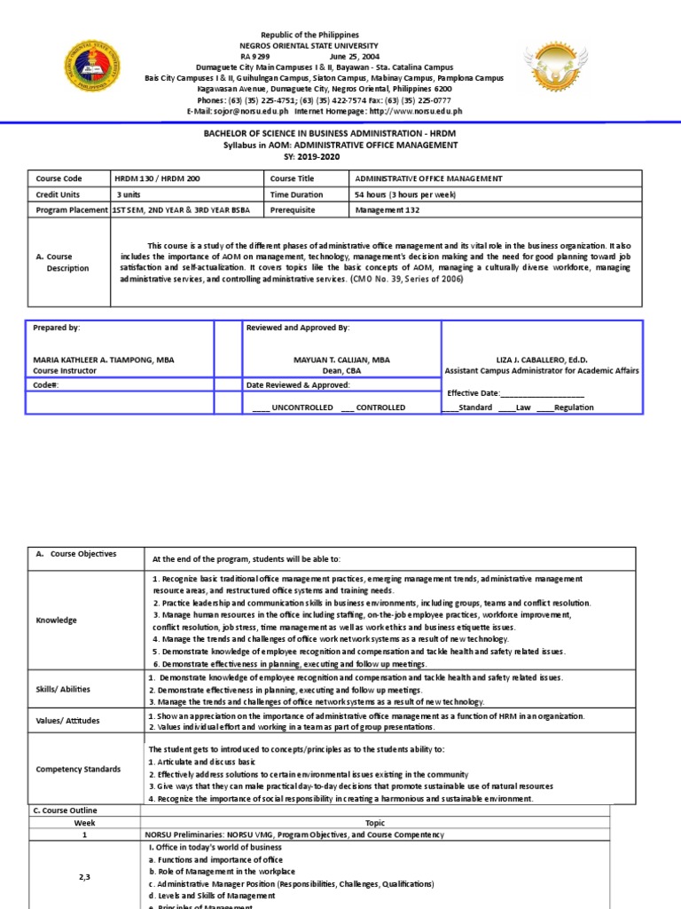 Administrative Office Management Syllabus Sample | PDF | Competence ...