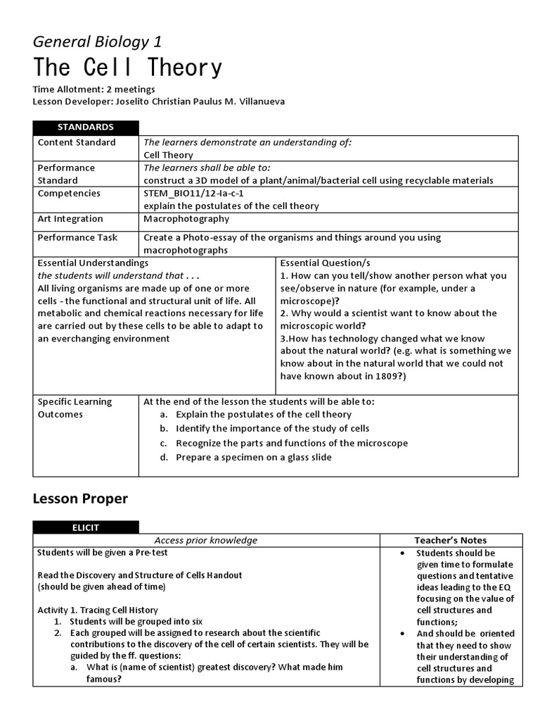LP1 The Cell Theory | PDF | Microscopy | Microscope