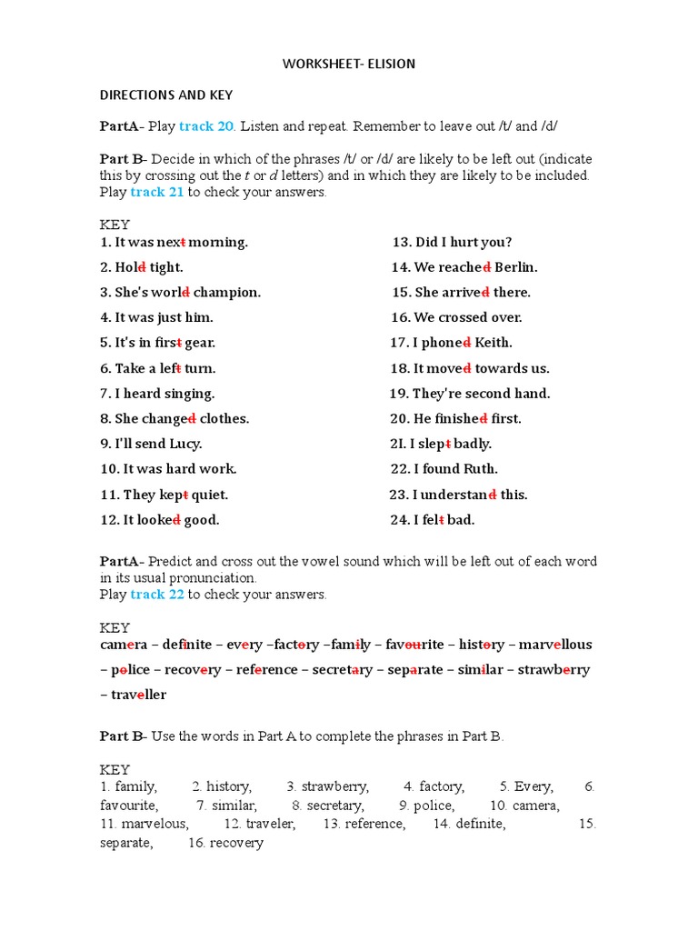 Elision Worksheet | PDF