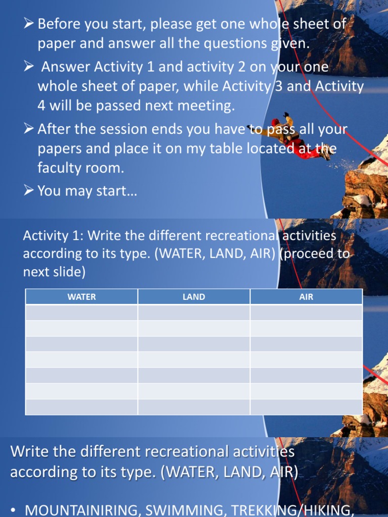 Outdoor Recreation 1st Topic For Students | PDF | Outdoor Recreation ...