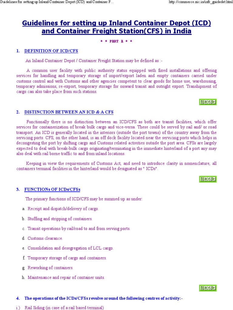 Guidelines For Setting Up ICD & CFS in India | PDF | Containerization | Cargo