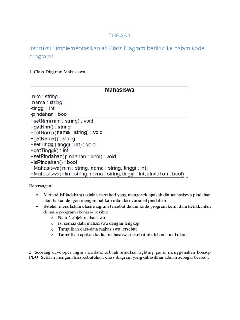 Tugas 1. Implementasi Class Diagram | PDF