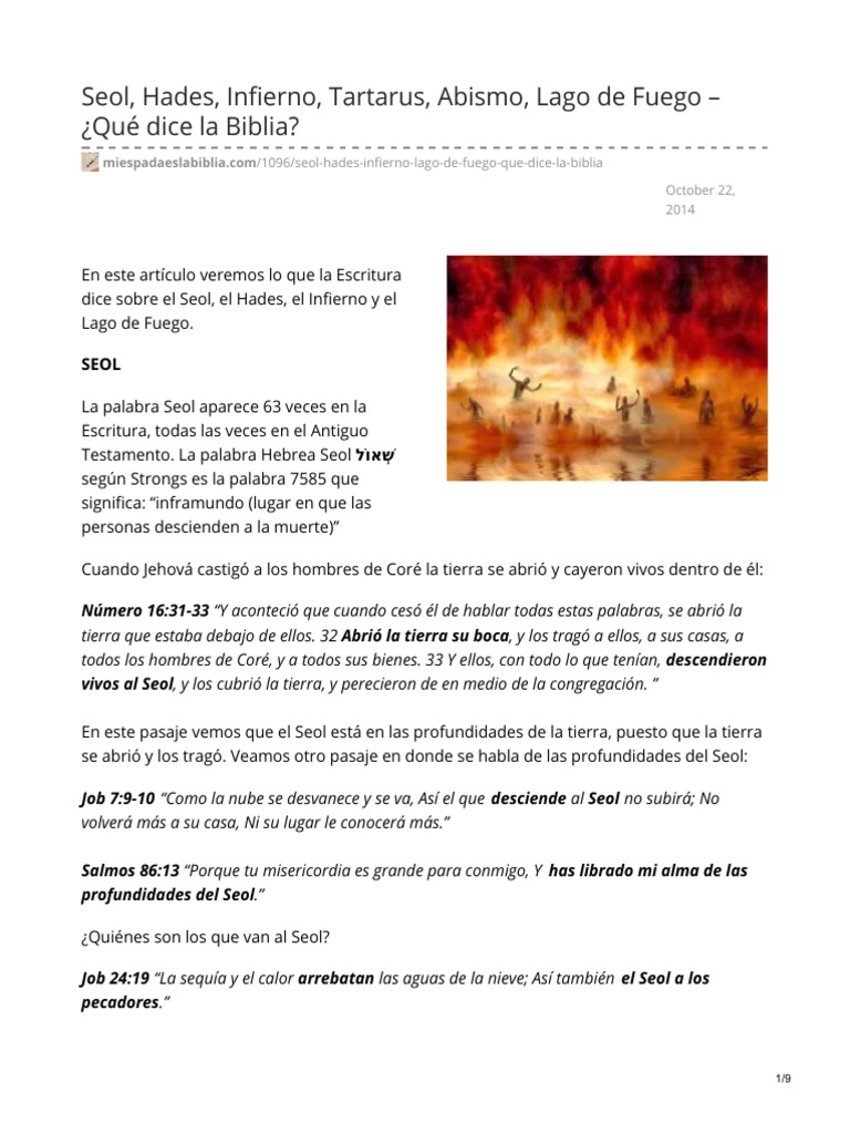 Seol Hades Infierno Tartarus Abismo Lago de Fuego Qué Dice La Biblia | PDF | Infierno | Creencia ...
