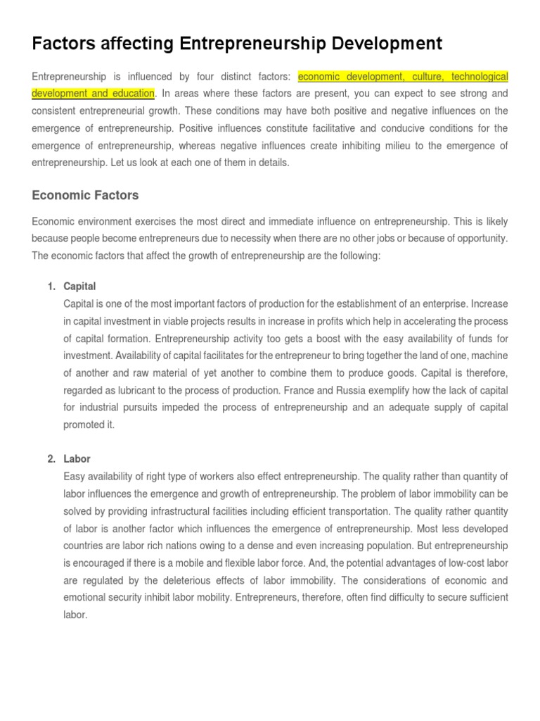 Factors Affecting Entrepreneurship Development | PDF | Caste ...