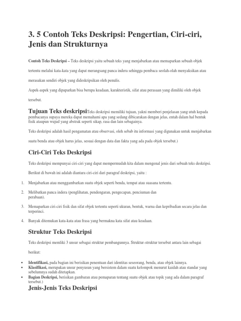Contoh Teks Deskripsi dan Strukturnya | PDF