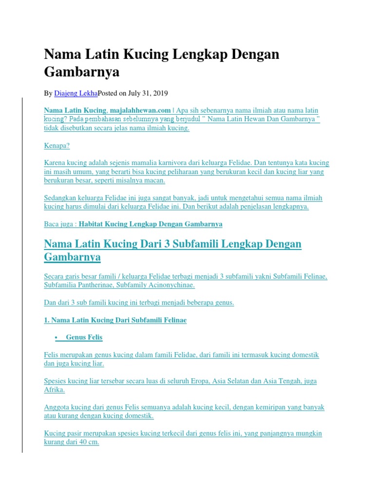 Nama Latin Kucing Lengkap Dengan Gambarnya | PDF