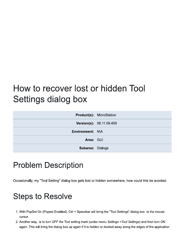 How To Recover Lost or Hidden Tool Sett.. | PDF