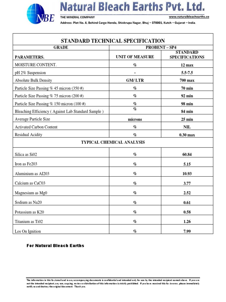 PROBENT-SP4 Technical Specs | PDF | Sets Of Chemical Elements | Chemical Compounds