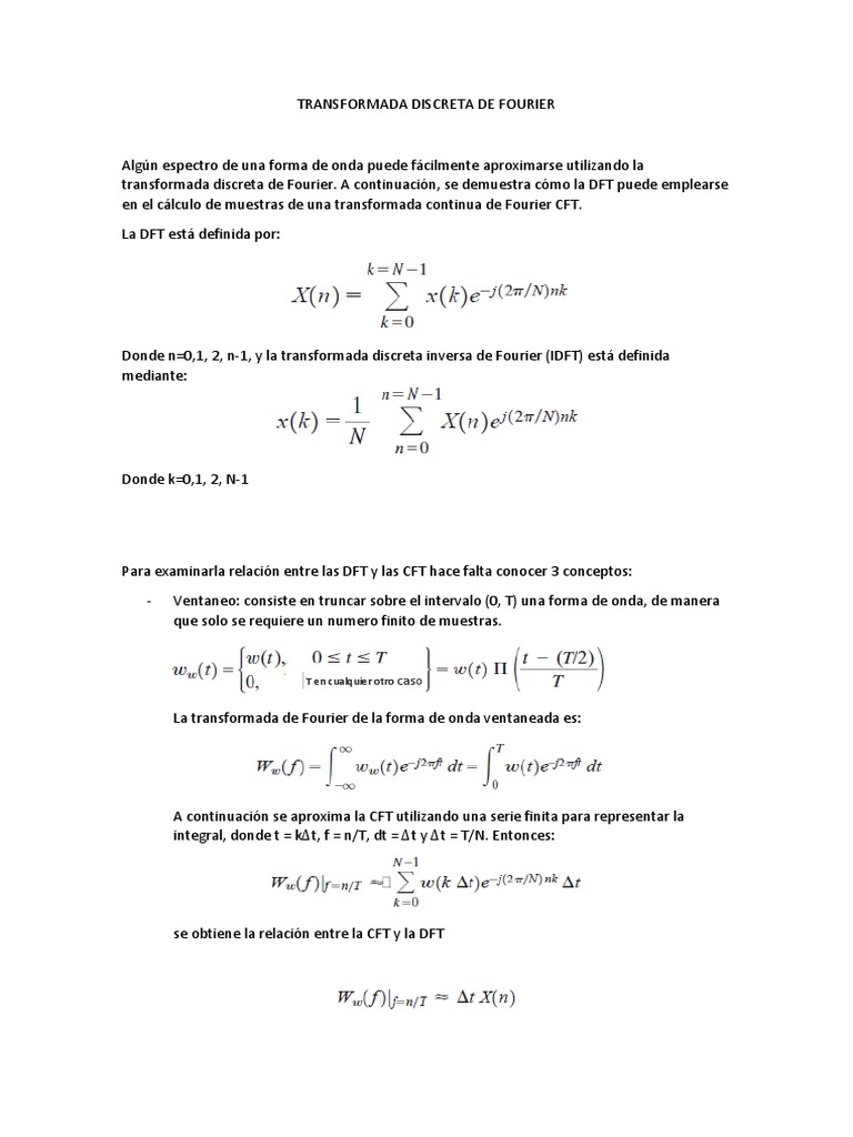 Transformada Discreta de Fourier | PDF | Transformada discreta de Fourier | Muestreo ...