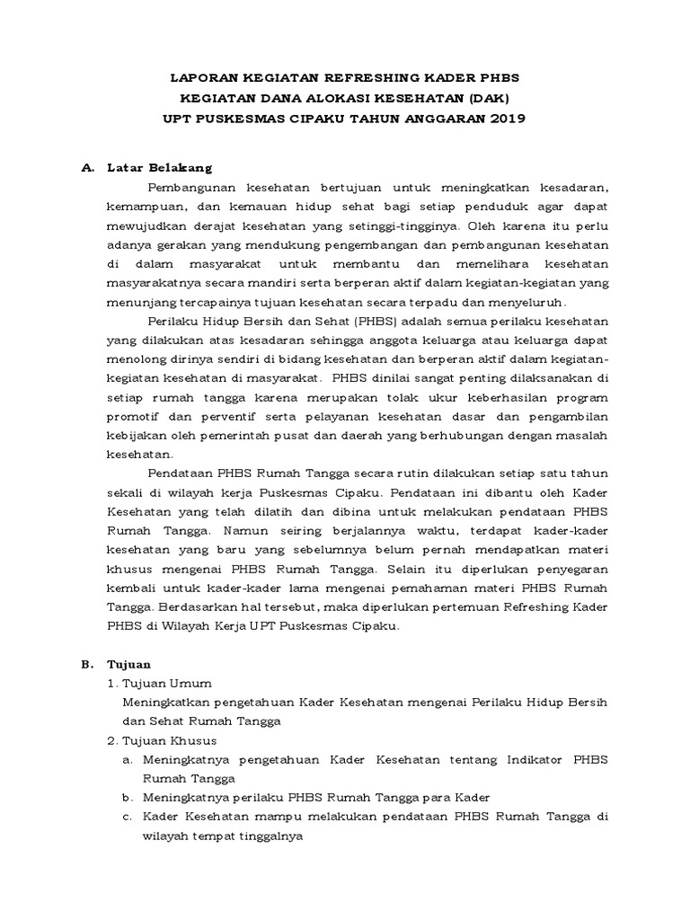 Laporan Kegiatan Refreshing Kader PHBS Dan Kadarzi | PDF