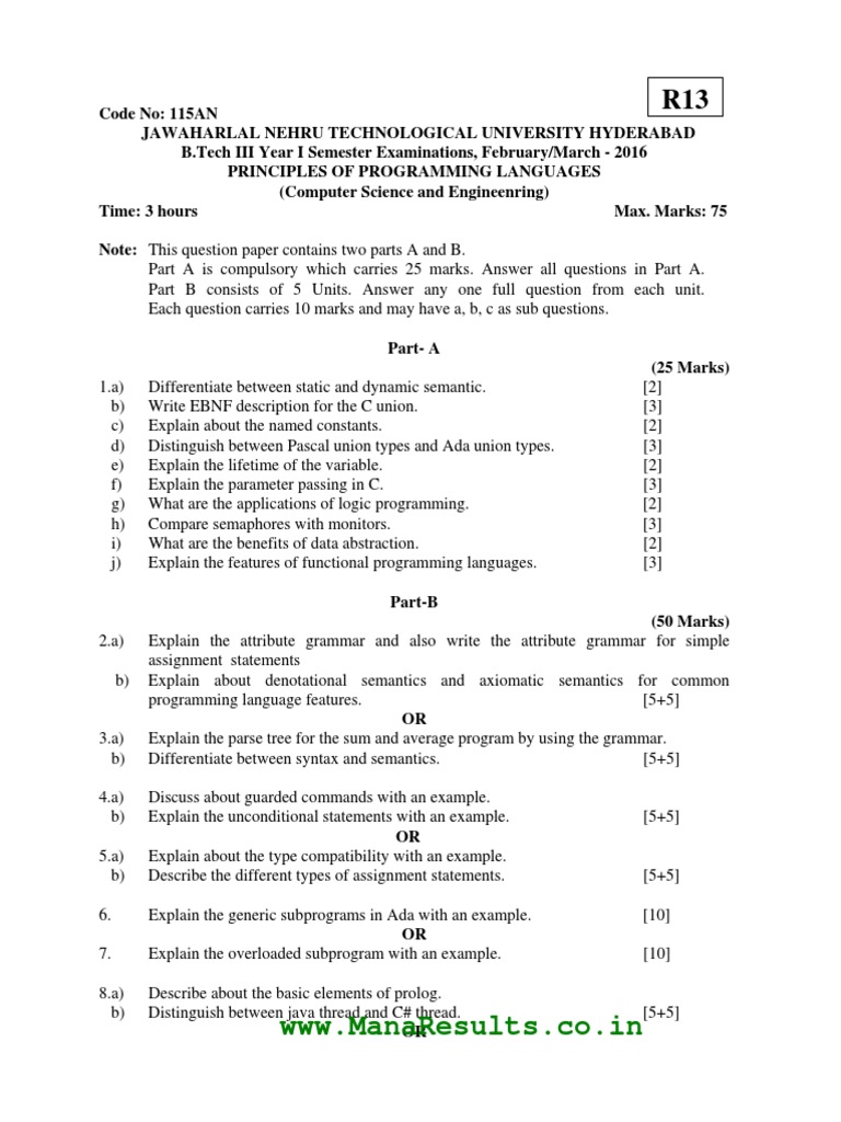 PPL Question Paper | PDF | Functional Programming | Programming Language