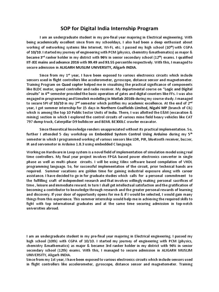 SOP For Digital India Internship Program | PDF | Engineering | Science