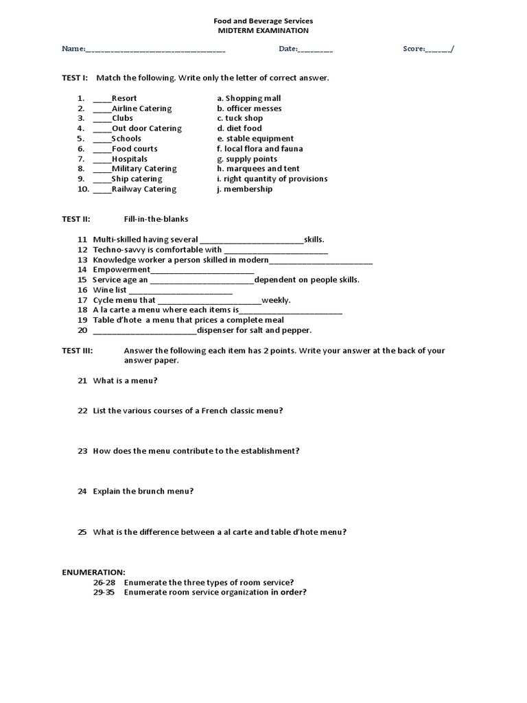 Food and Beverage Services Exam Guide | PDF | Business