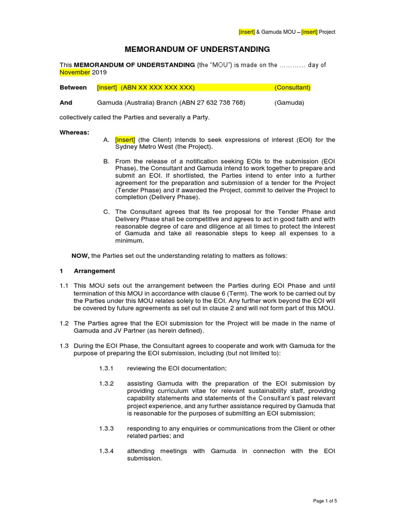 MOU Draft - Design Consultants | PDF | Indemnity | Breach Of Contract