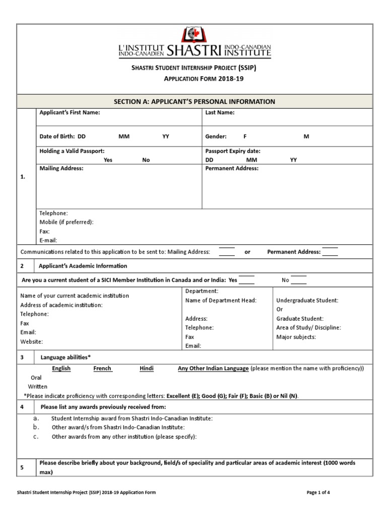 SSIP Application Form 2018-19 | PDF
