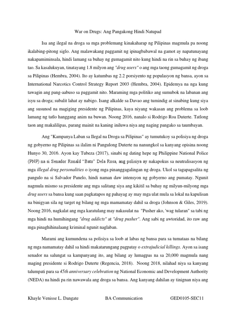 War On Drugs Wika Essay PDF | PDF