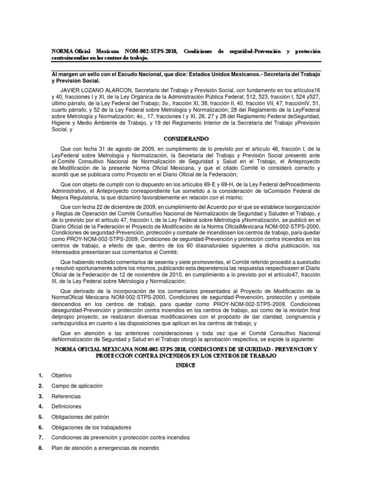 NORMA Oficial Mexicana NOM-002-STPS-2010, Condiciones de Seguridad ...