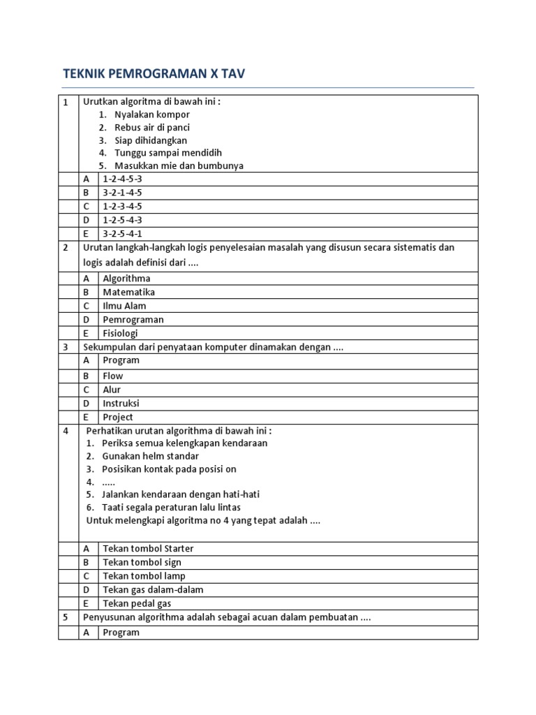 02 Template Soal Teknik Pemrograman X Tav | PDF