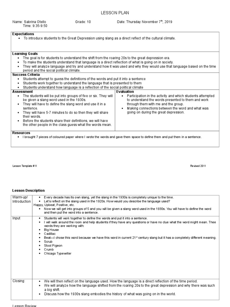 Slang Lesson Plan | PDF | Lesson Plan | Learning