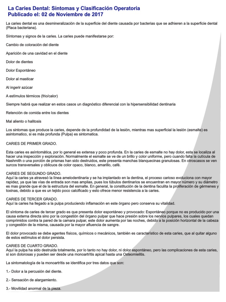 Grados de Caries | Descargar gratis PDF | Diente | Odontología