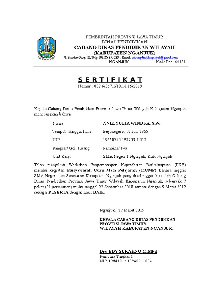 Sertifikat MGMP 18-19 | PDF
