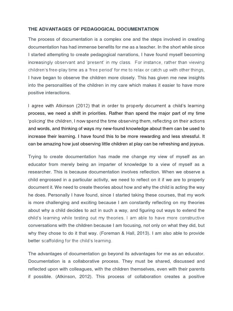 The Advantages of Pedagogical Documentation | PDF | Pedagogy | Learning