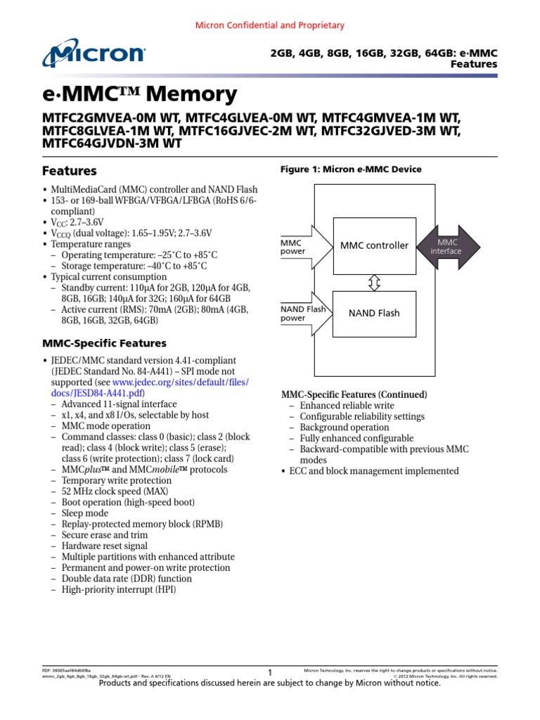 Micron MTFC2GMVEA 0M WT Datasheet | Flash Memory | Manufactured Goods ...