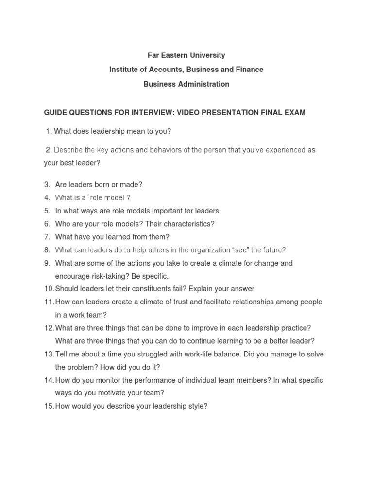Leadership Interview Guide Questions | PDF