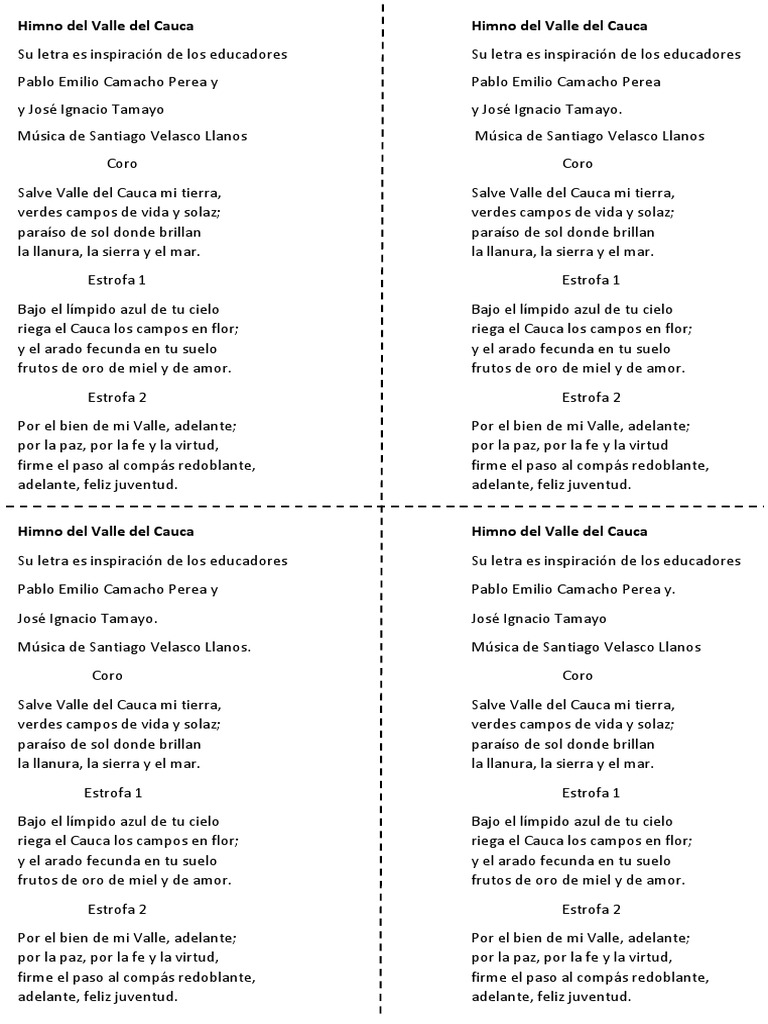 Himno Del Valle Del Cauca | PDF | Naturaleza | Entretenimiento (general)