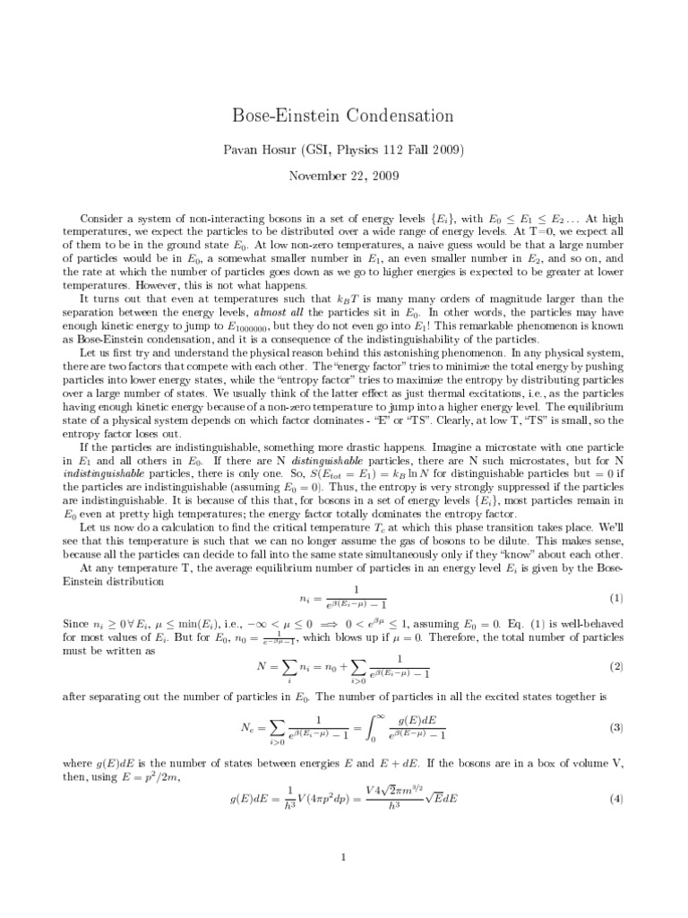 Bose Einstein Condensation | PDF | Temperature | Boson