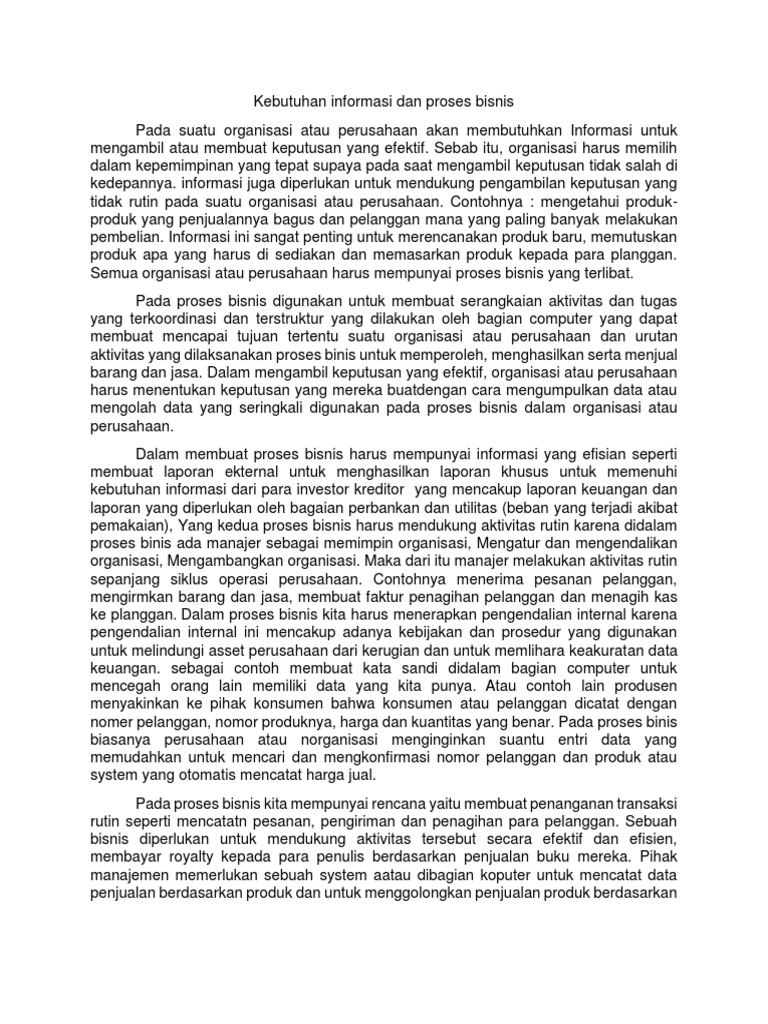 Kebutuhan Informasi Dan Proses Bisnis | PDF