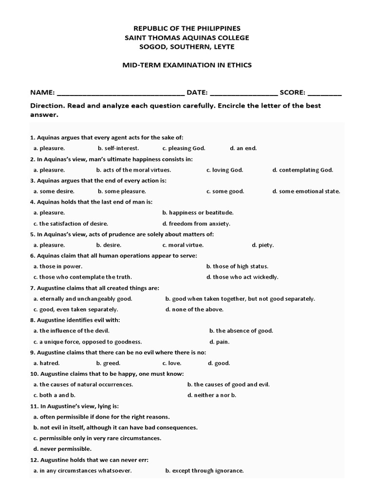 Midterm Exam in Ethics | PDF | A Priori And A Posteriori | Immanuel Kant