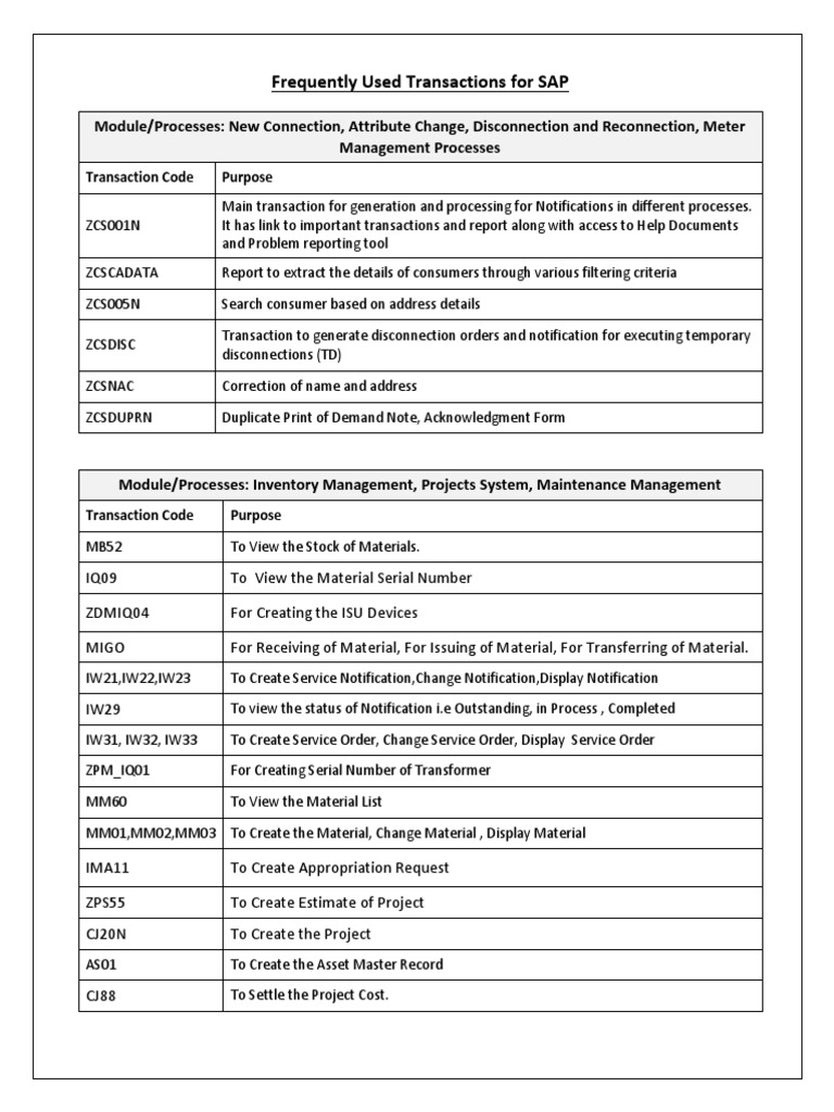 T Code SAP | PDF | Invoice | Payments