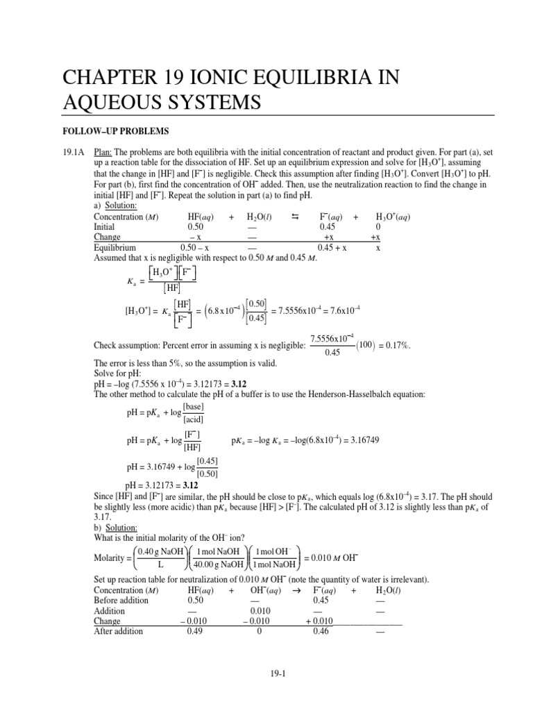 Analysis of Ionic Equilibria in Aqueous Systems: Calculating pH for Buffered Solutions Involving ...