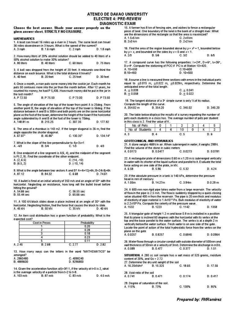 Diagnostic Exam | PDF | Friction | Angle