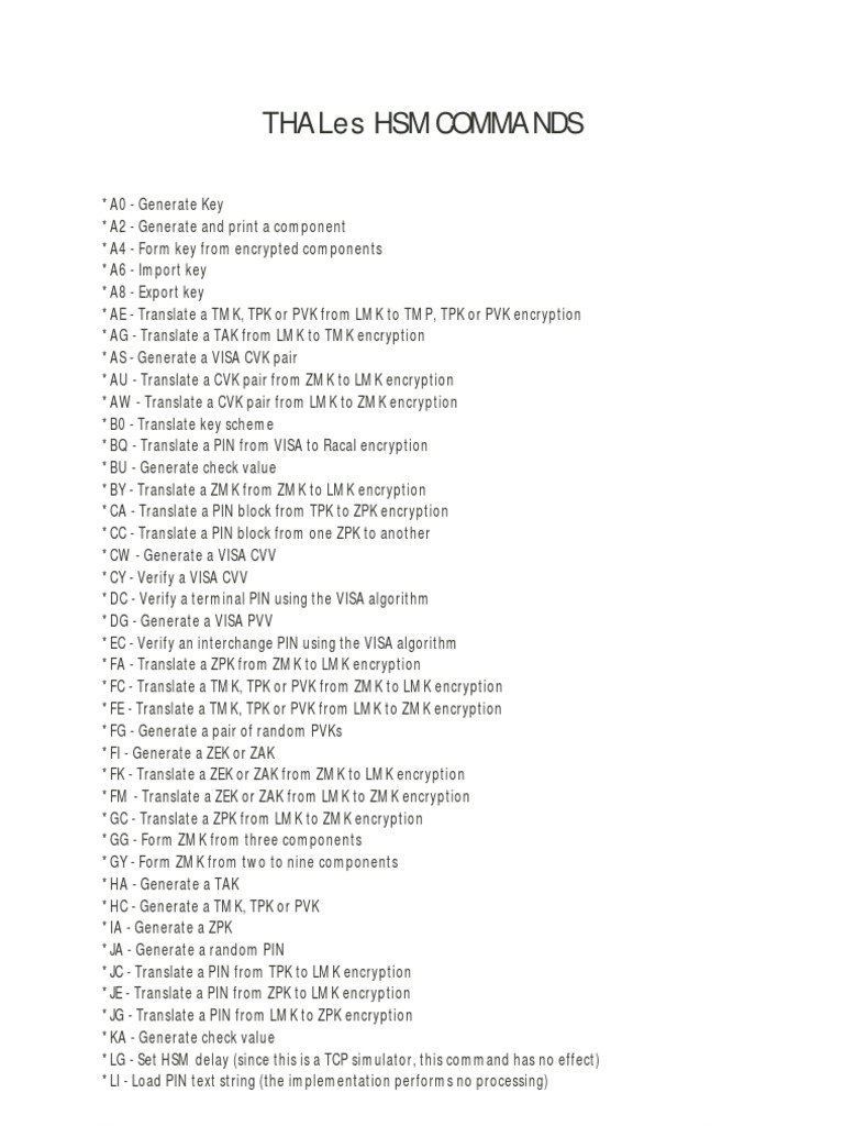 A Guide to THALES HSM Commands for Key Generation, Translation ...