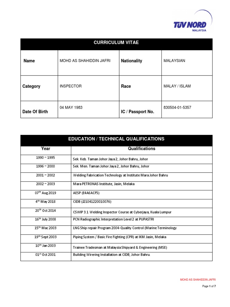TUV CV Format | PDF | Mechanical Engineering | Nature