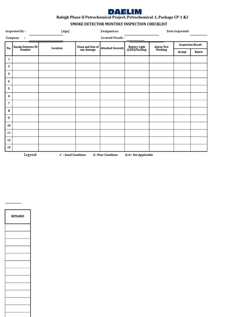 Smoke Detector Monthly Inspection Checklist | PDF