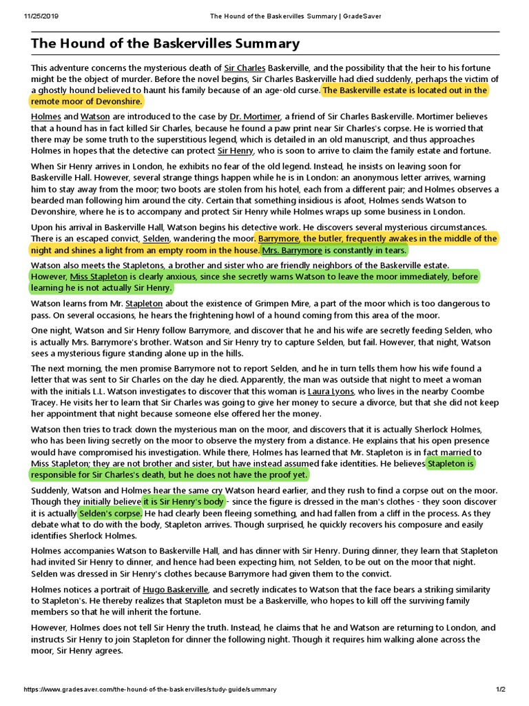 The Hound of The Baskervilles Summary - GradeSaver | PDF | The Hound Of ...