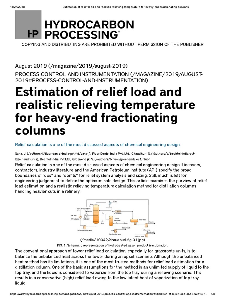 Estimation of Relief Load and Realistic Relieving Temperature For Heavy ...