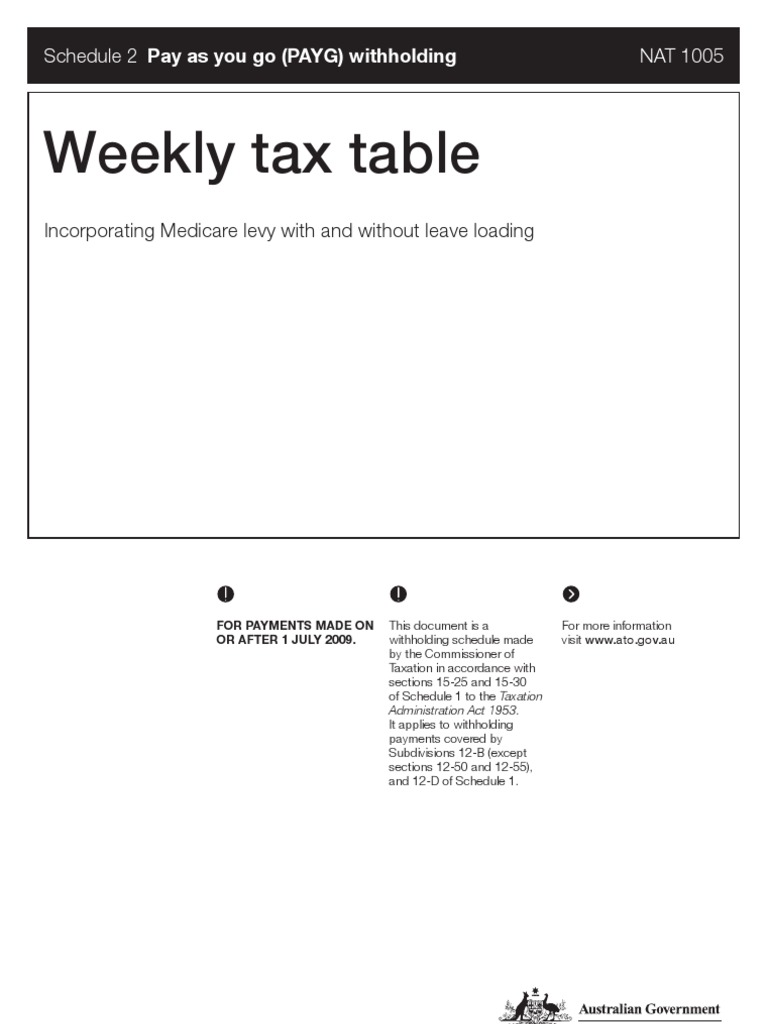Weekly Tax Table | Withholding Tax | Payments