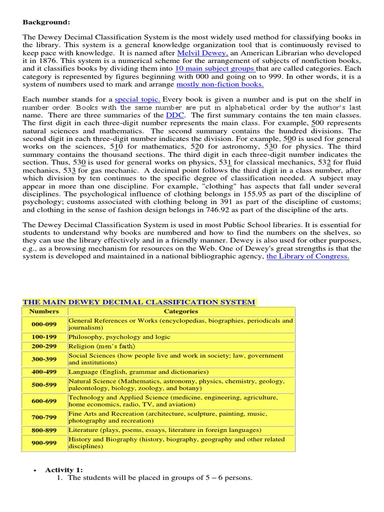 Dewey Decimal System | PDF | Christian Denomination | History Of ...
