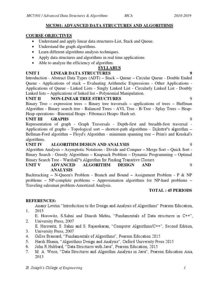Mc5301 Advanced Data Structures And Algorithms Pdf Time Complexity Mathematical Optimization 