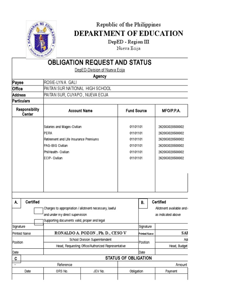 Obligation Request | PDF | Service Industries | Financial Services
