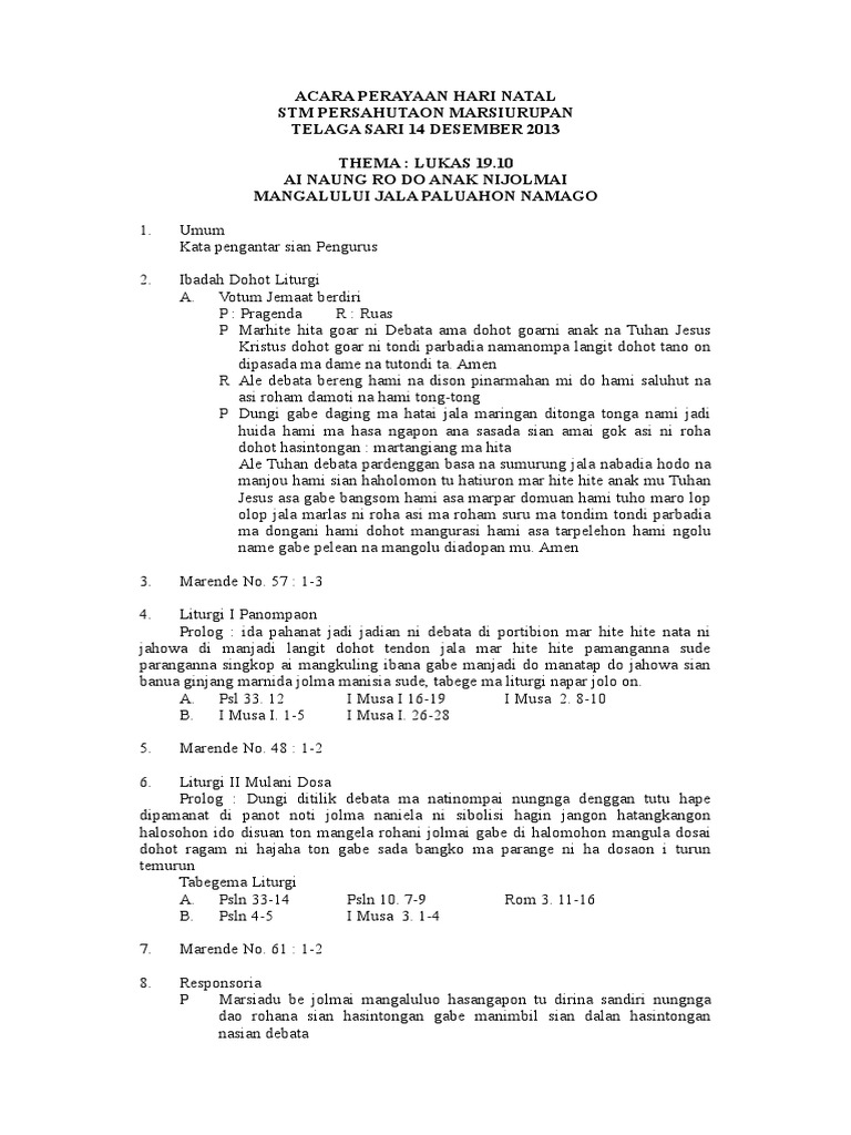 Acara Perayaan Hari Natal STM Parsahutaon | PDF