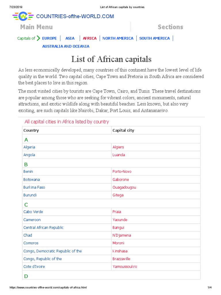 List of African Countries Capitals | PDF | Africa | Geography