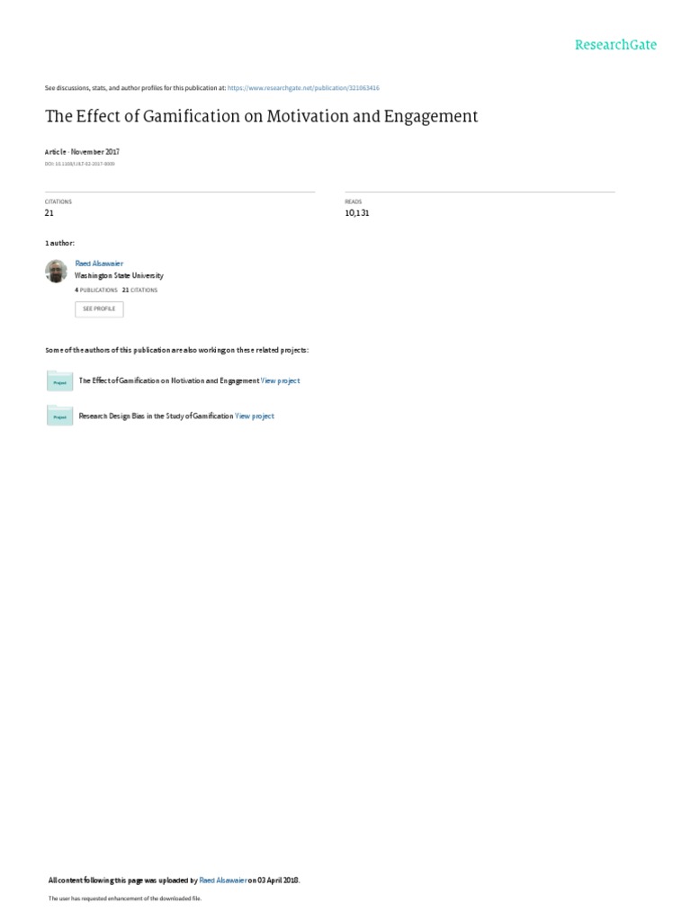 The Effect of Gamification On Motivation and Engag | PDF | Behaviorism ...