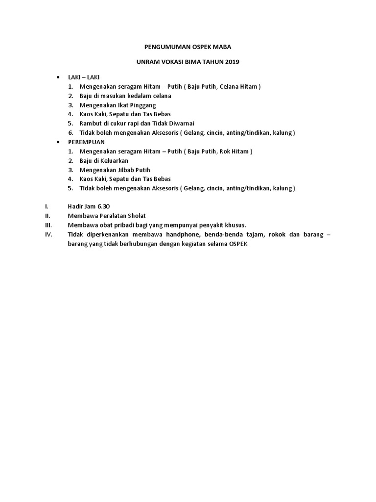 Pengumuman Ospek Maba | PDF