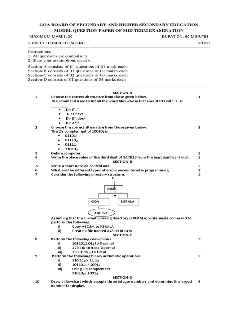 Model Computer Science Exam Paper XI | PDF | Filename | Numbers